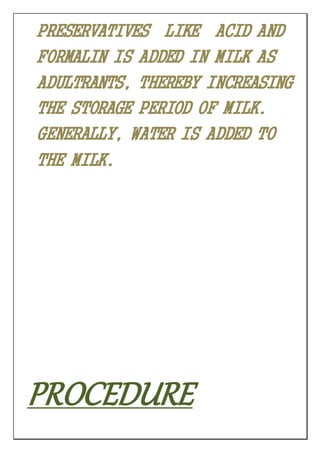 To test the presence of water and milk in the given sample of milk | DOCX