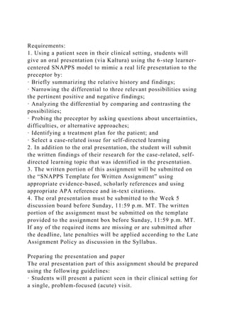 Requirements1. Using a patient seen in their clinical setting, .docx