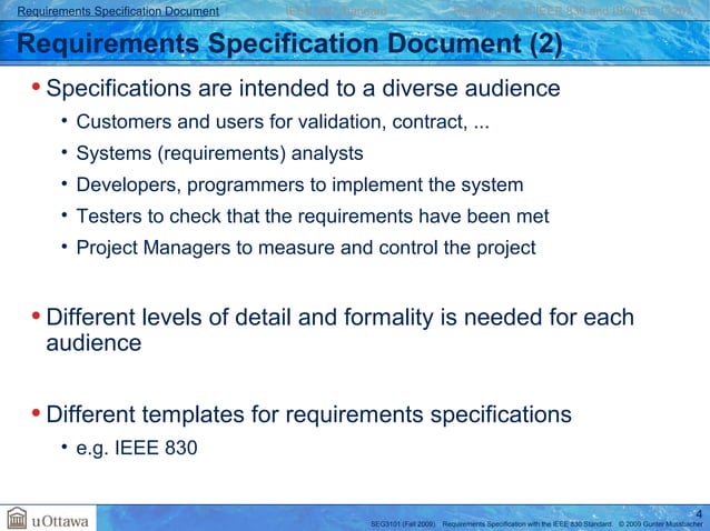 Requirements Documentation Standards Ieee830 Requirements Documentation Standards Ieee830