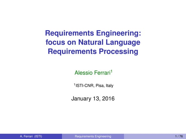 Requirements Engineering: focus on Natural Language Processing, Lecture ...