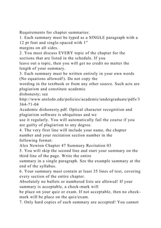 Requirements for chapter summaries1. Each summary must be typed.docx