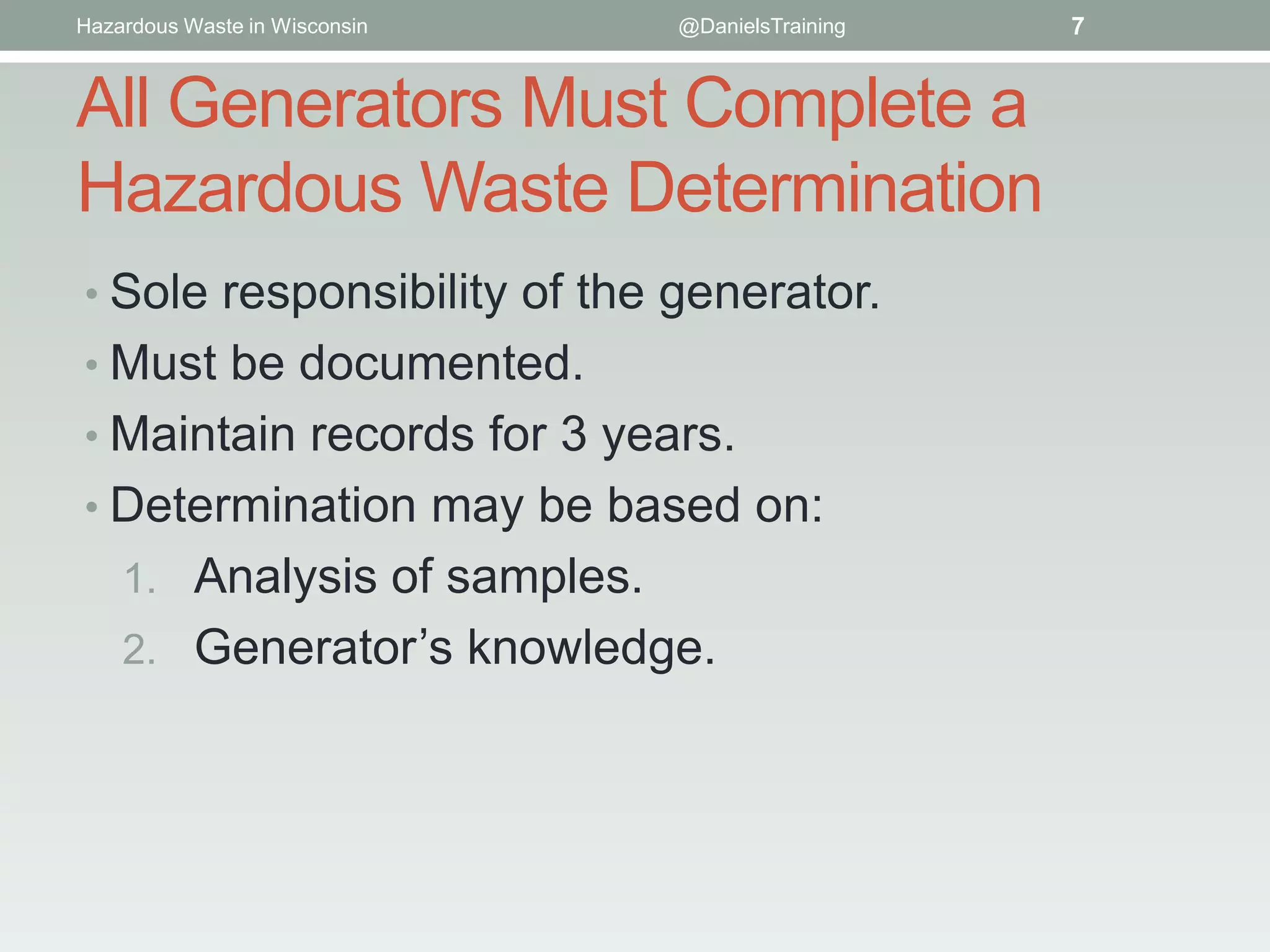 Requirements for Hazardous Waste Generators in Wisconsin | PPTX