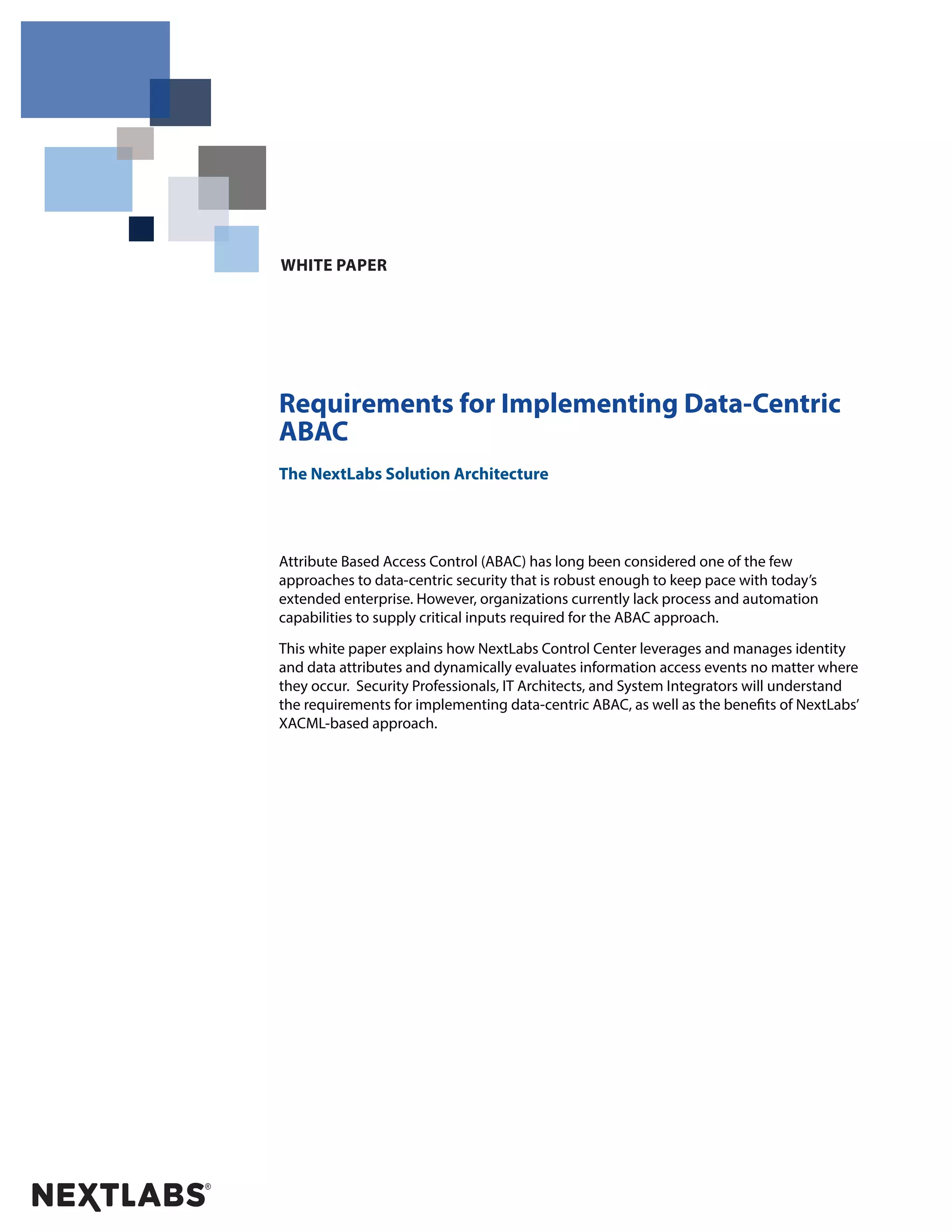 Requirements for Implementing Data-Centric ABAC | PDF | Technology ...