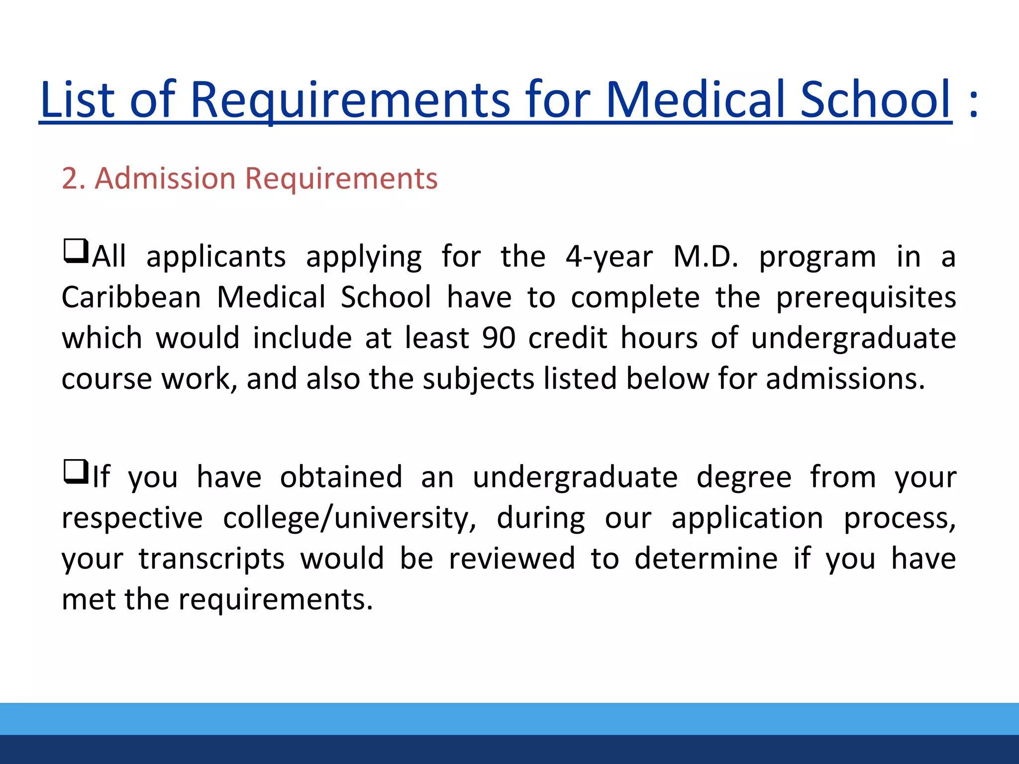 Requirements for Medical School | Avalon University | PPT