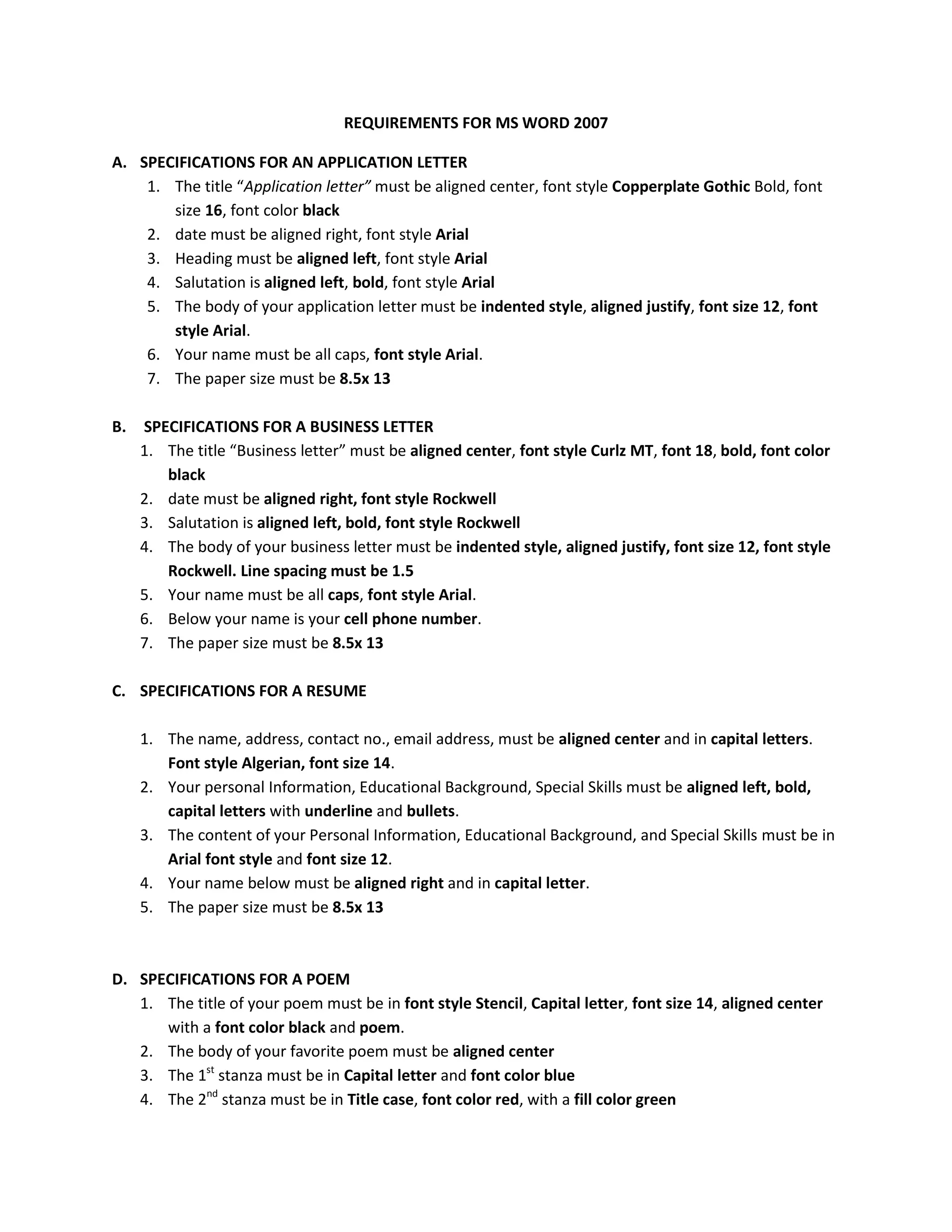 Requirements for ms word comp101 | DOCX