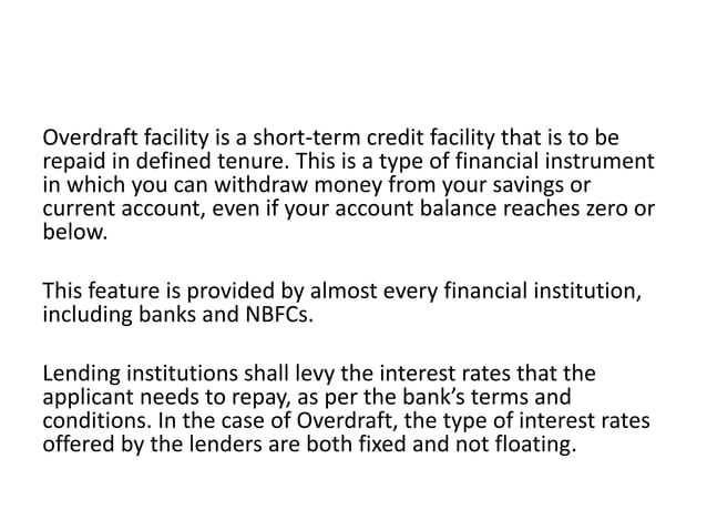 Requirements for Overdraft Facility | PPTX | Consumer Banking | Personal Finance