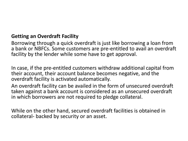 Requirements for Overdraft Facility | PPTX | Consumer Banking | Personal Finance