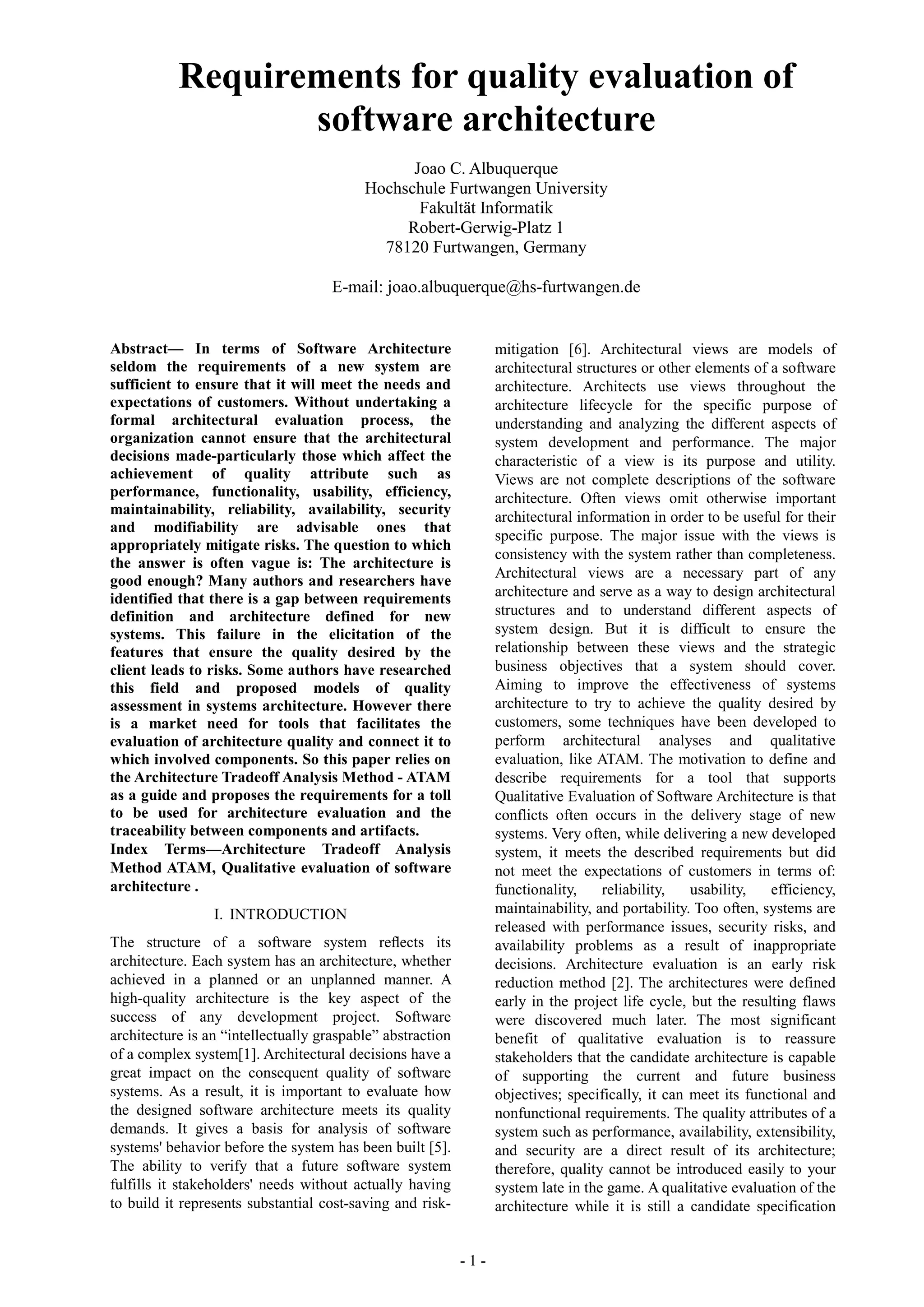 Requirements for quality evaluation of software architecture | PDF | Computer Software and ...