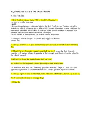 Requirements for the bar examinations | DOCX
