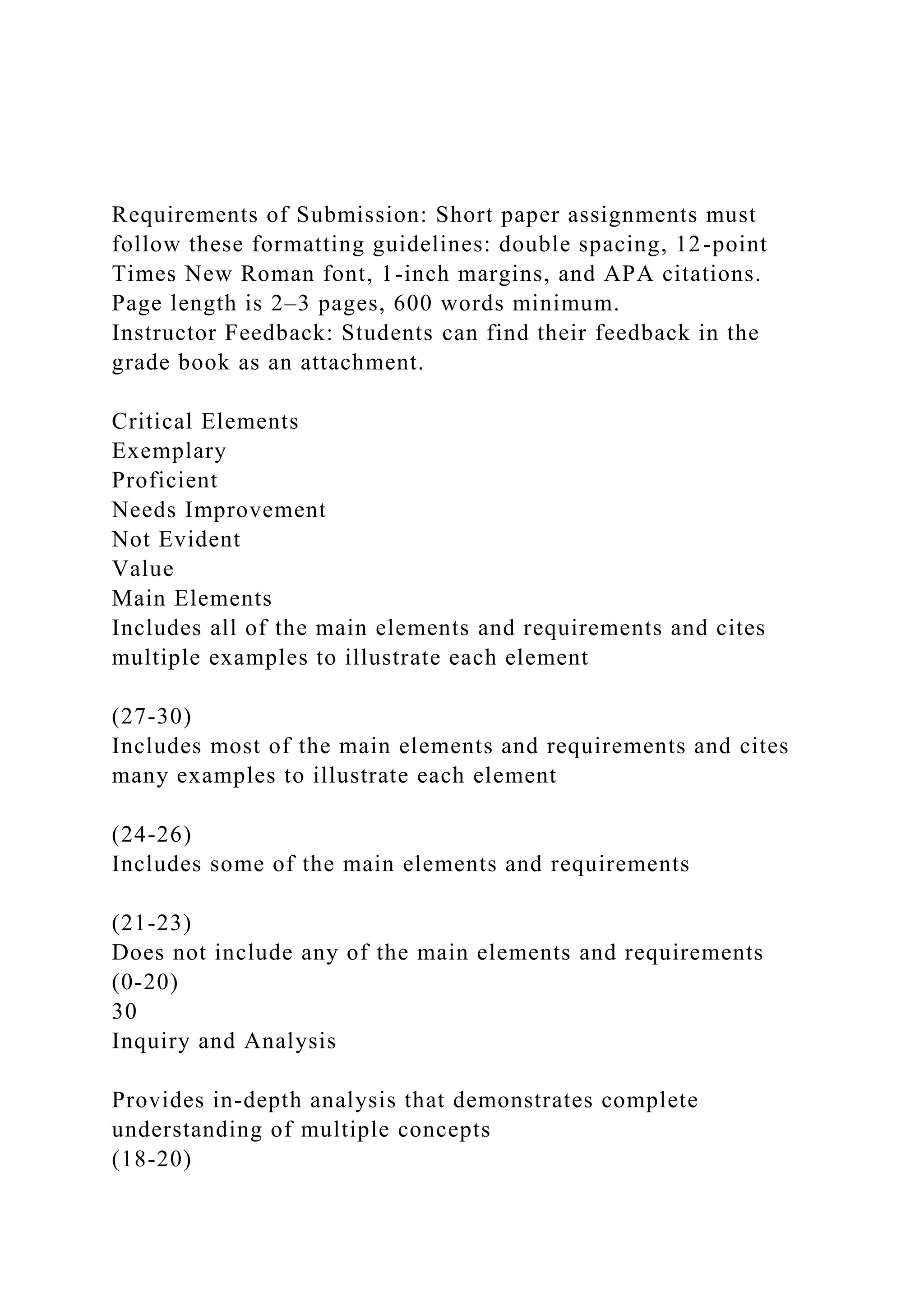 Requirements of Submission Short paper assignments must follow .docx