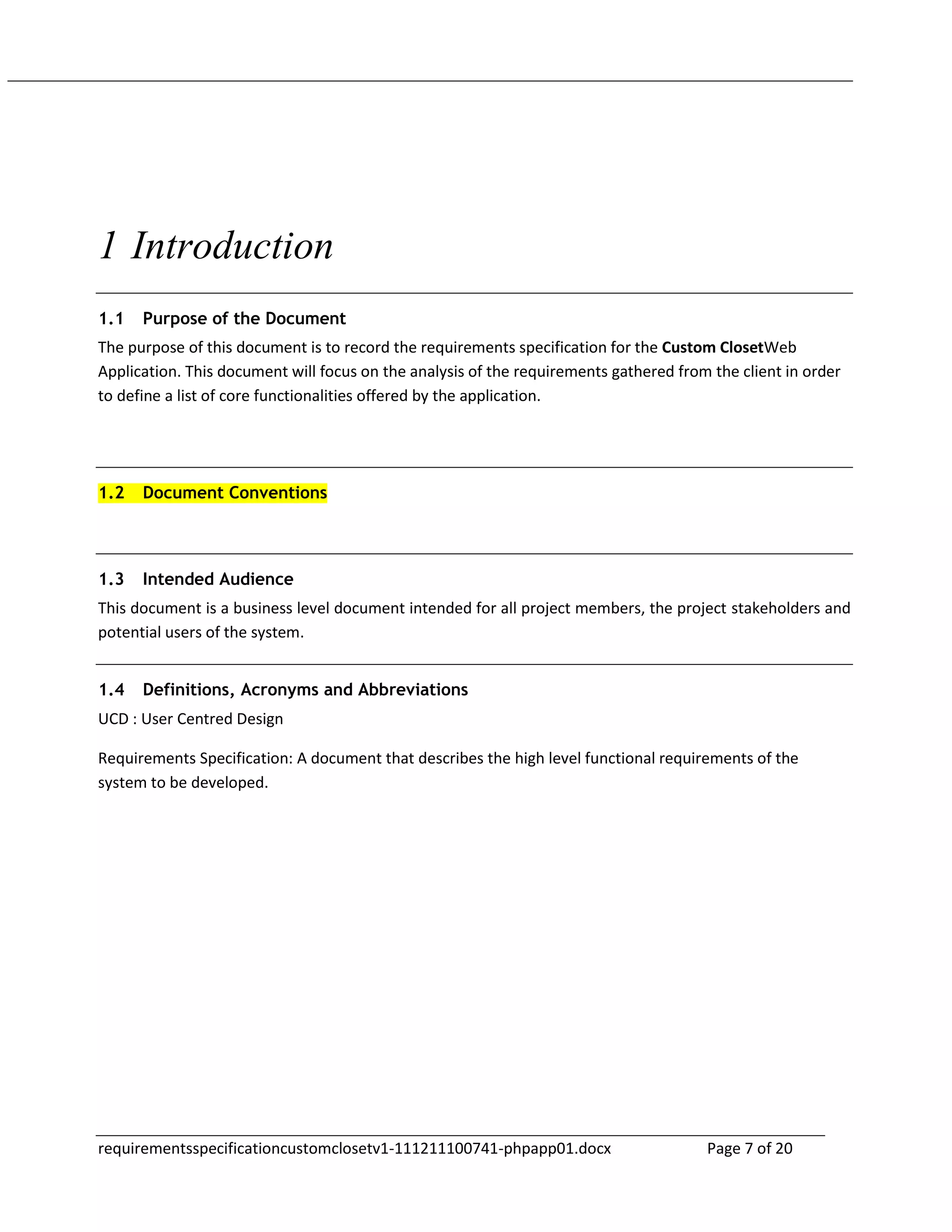 Custom Closet Requirements Specification v1 | DOCX