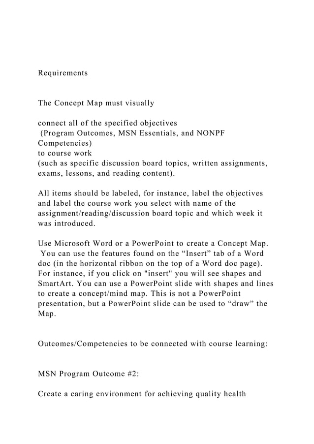 RequirementsThe Concept Map must visuallyconnect all o.docx