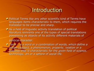 Requirements to the translation of english political terms | PPT
