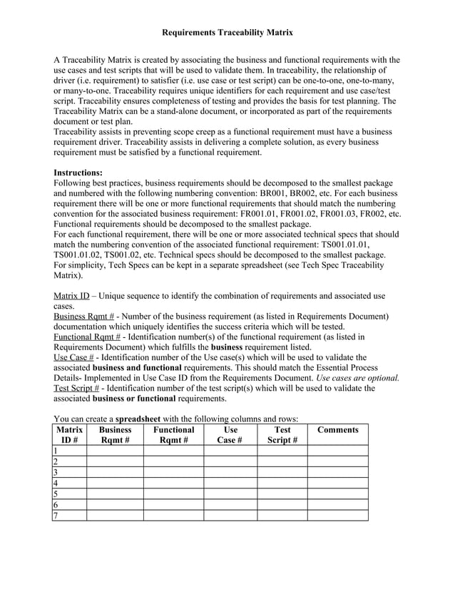 Requirements Traceability Matrix Pdf