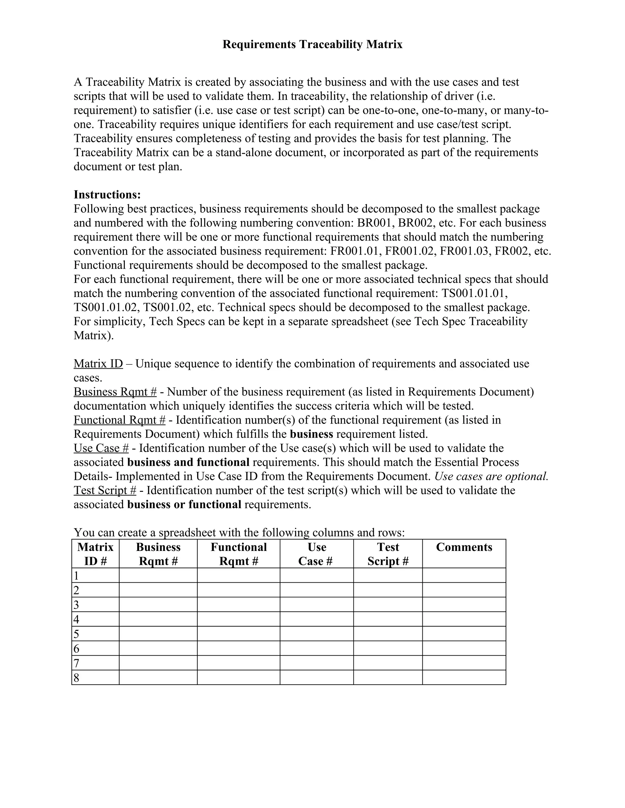 Requirements Traceability Matrix Simple | DOC