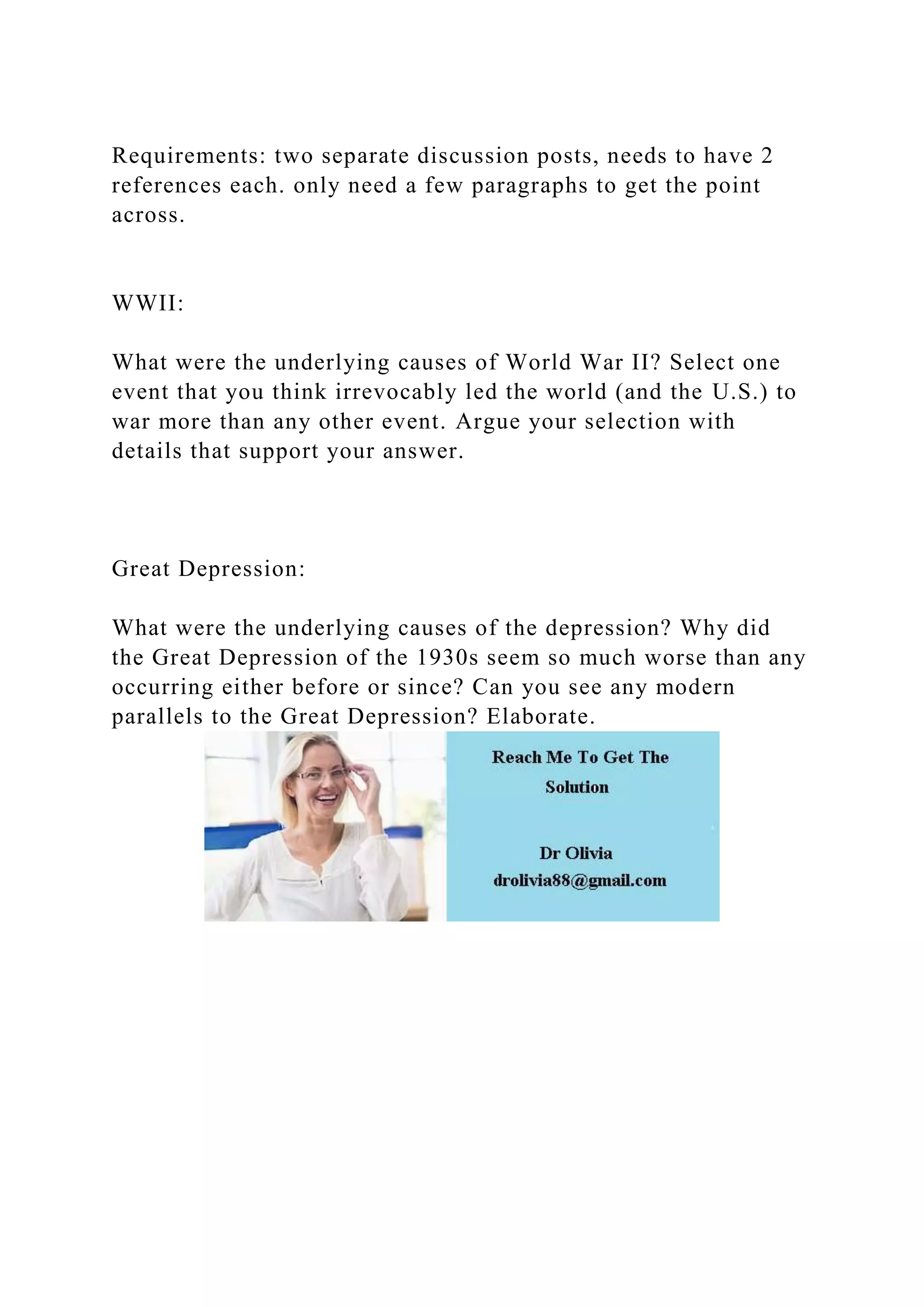 Requirements two separate discussion posts, needs to have 2 referen | DOCX