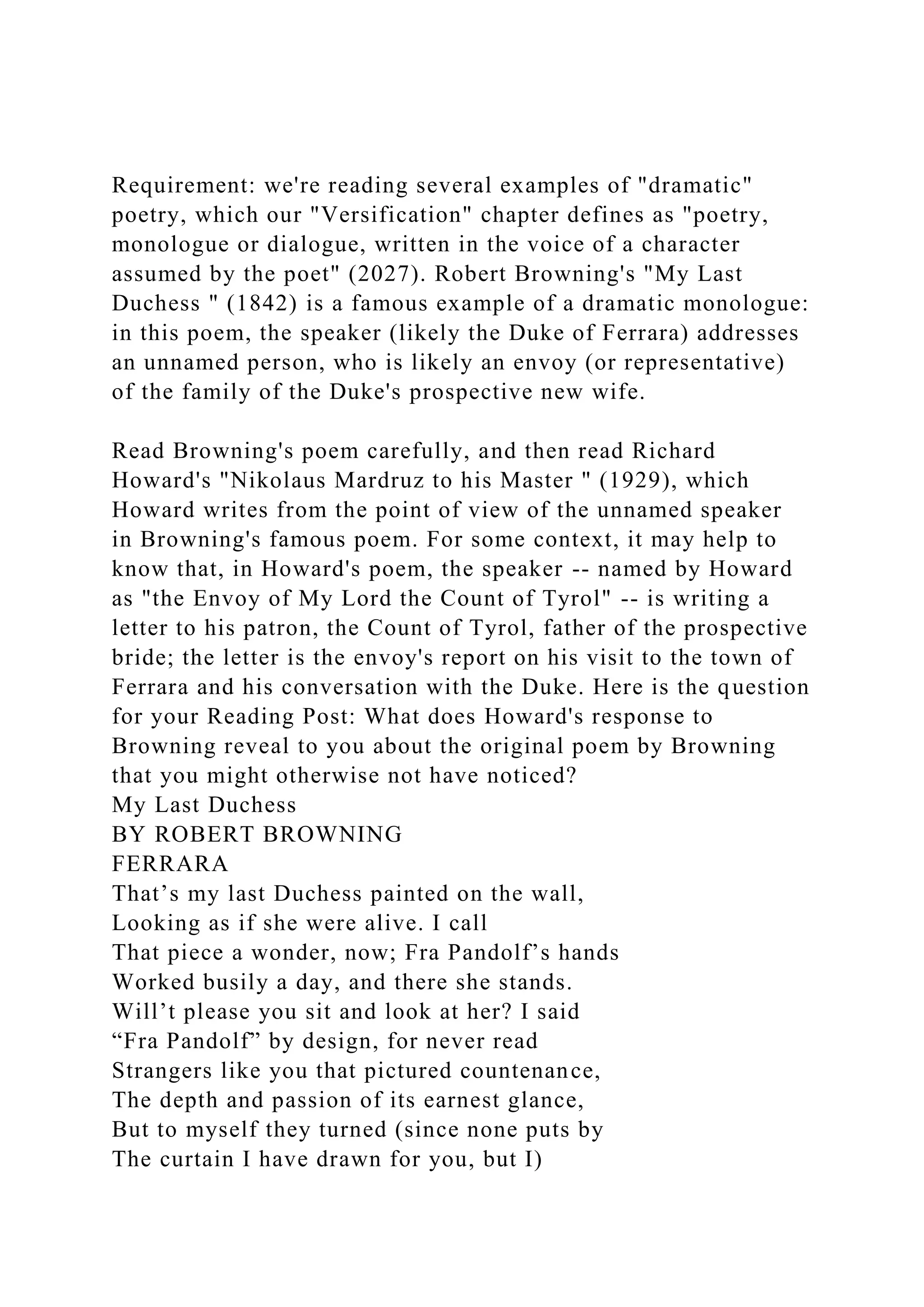 Requirement were reading several examples of dramatic poetry, .docx