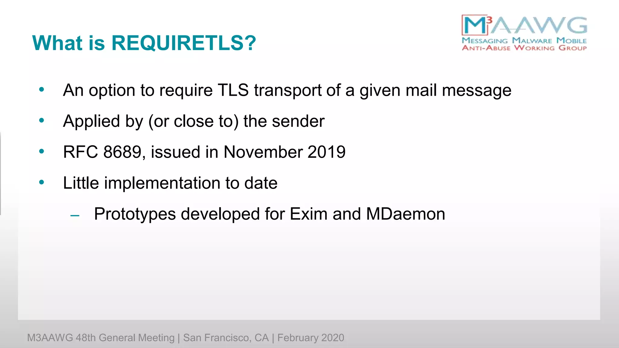 REQUIRETLS: Sender Control of TLS Requirements | PPTX