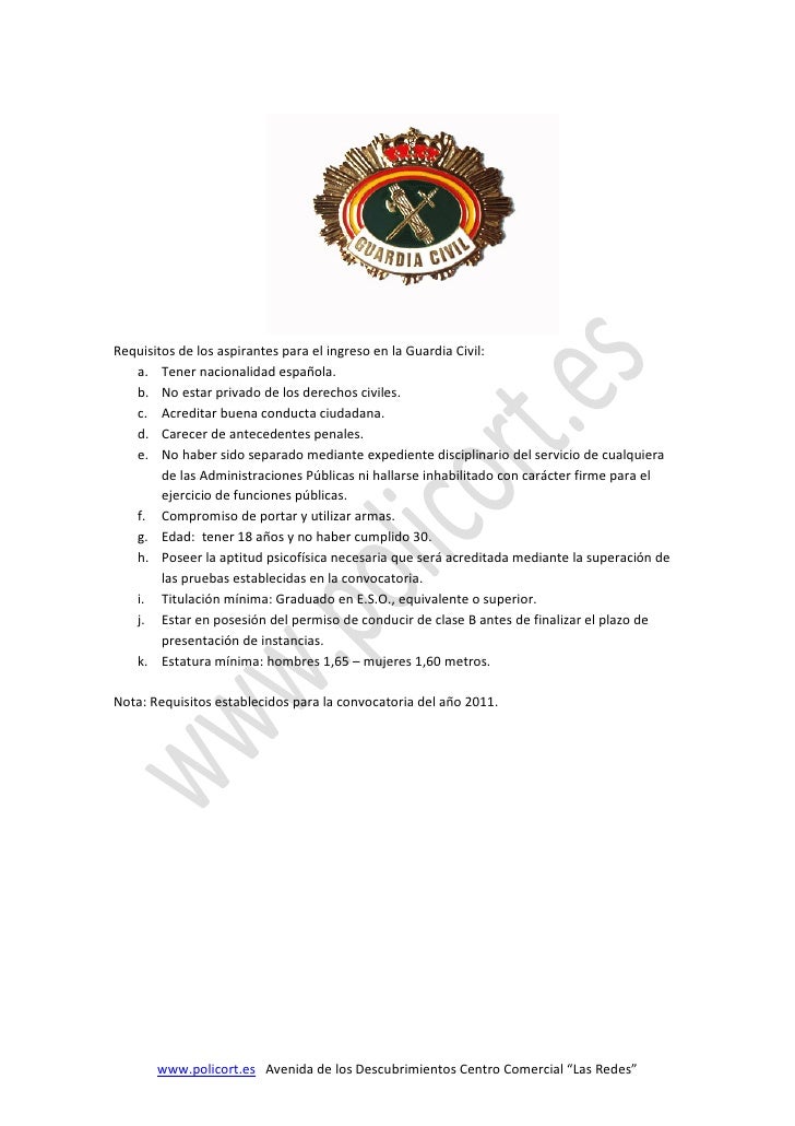 Requisitos De Los Aspirantes Para El Ingreso En La Guardia Civil