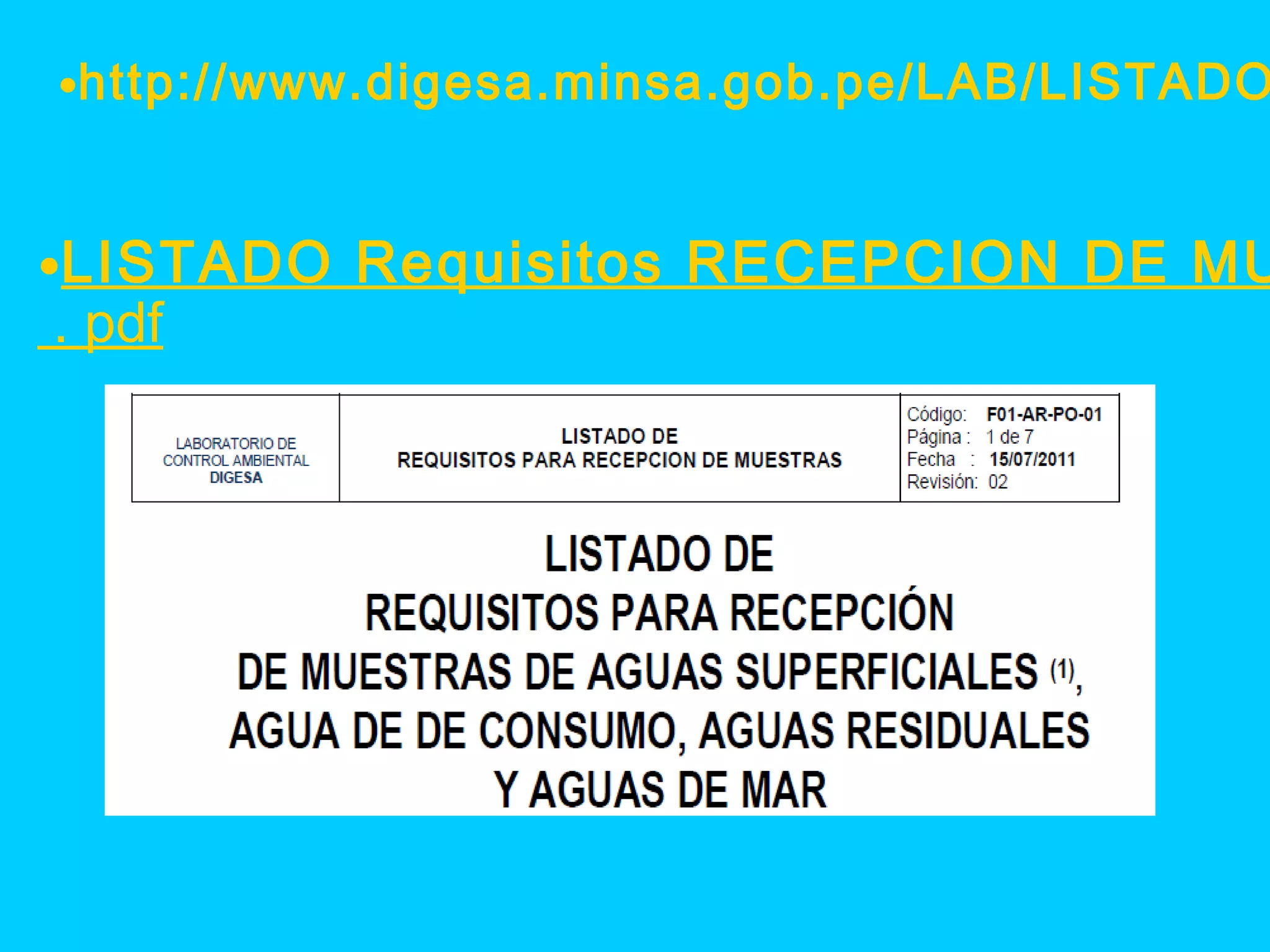 Requisitos para recepcion de muestras laboratorio desa junin | PPT
