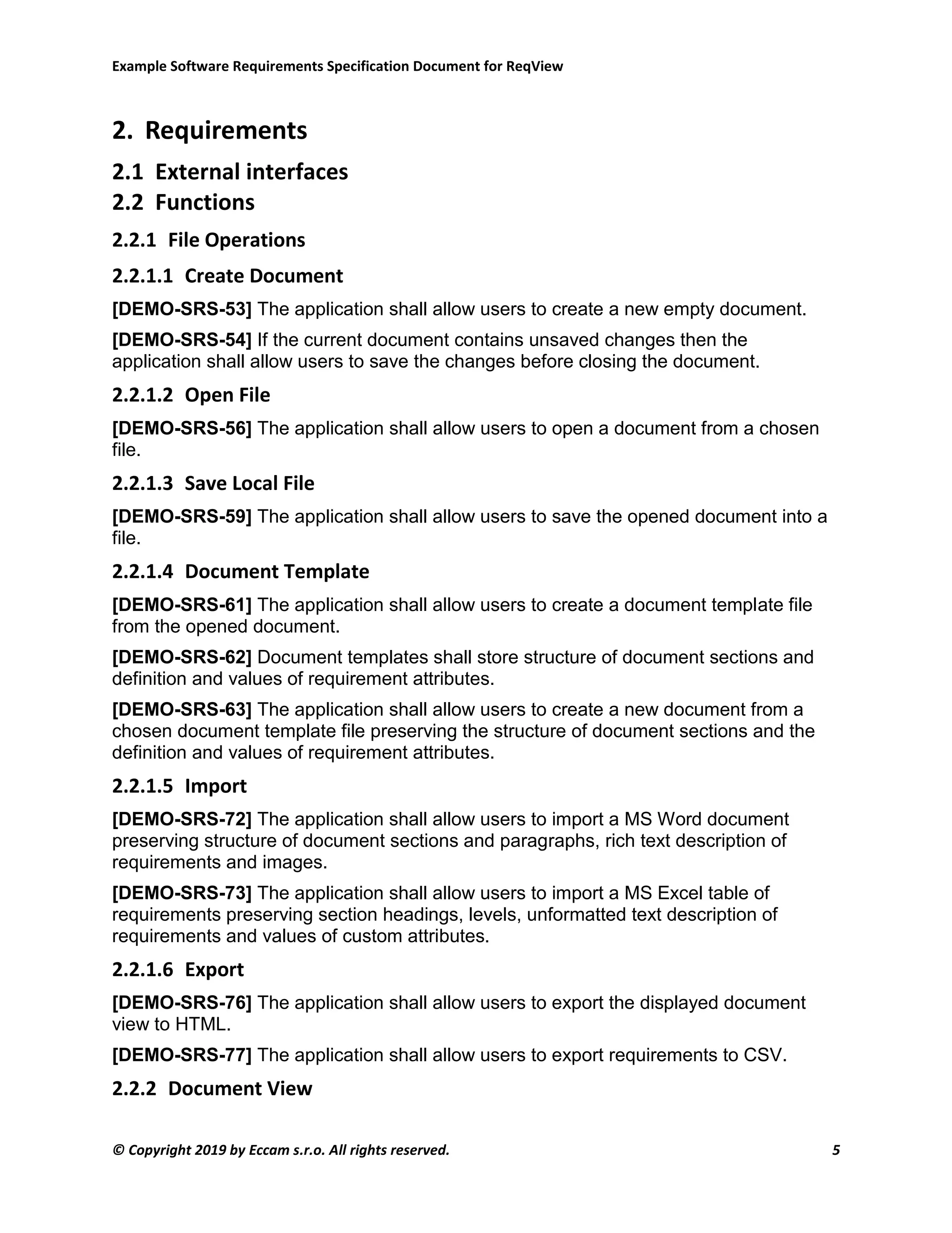 Example Software Requirements Specification Document for ReqView | PDF