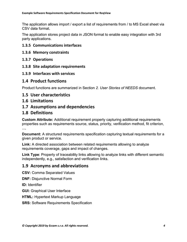Example Software Requirements Specification Document for ReqView | PDF