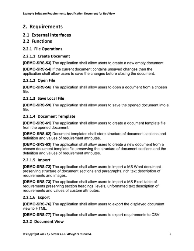 Example Software Requirements Specification Document for ReqView | PDF