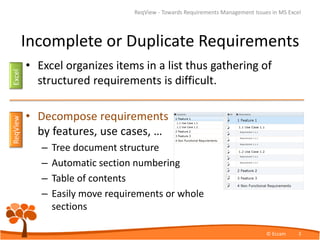 Towards Requirements Management Issues in Excel | PDF