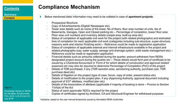 RERA - Quarterly update compliance - Karnataka - Sandeep Jhunjhunwala | PPT | Free Download