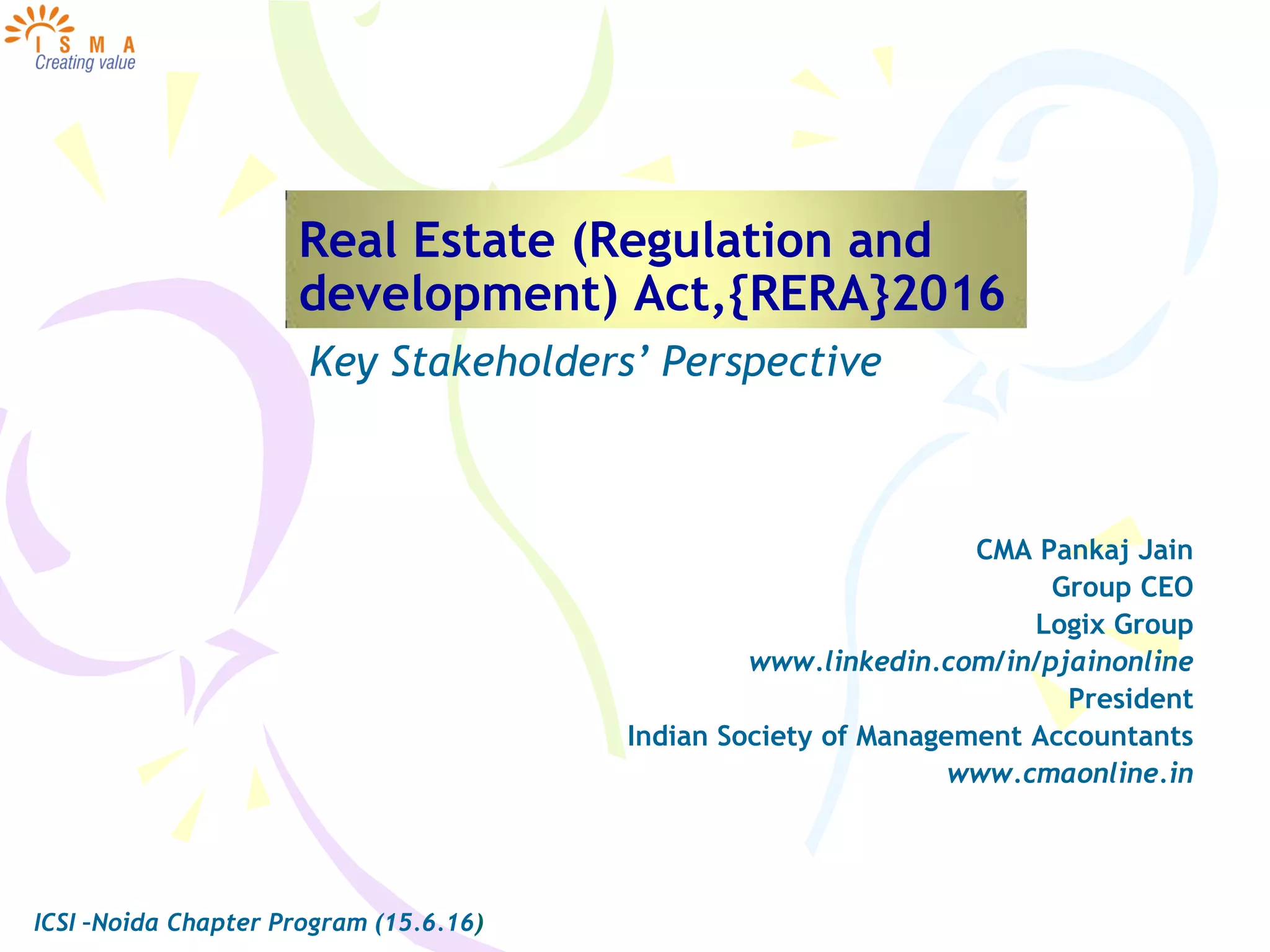 Rera 2016 key stakeholders' perspective by cma pankaj jain | PDF