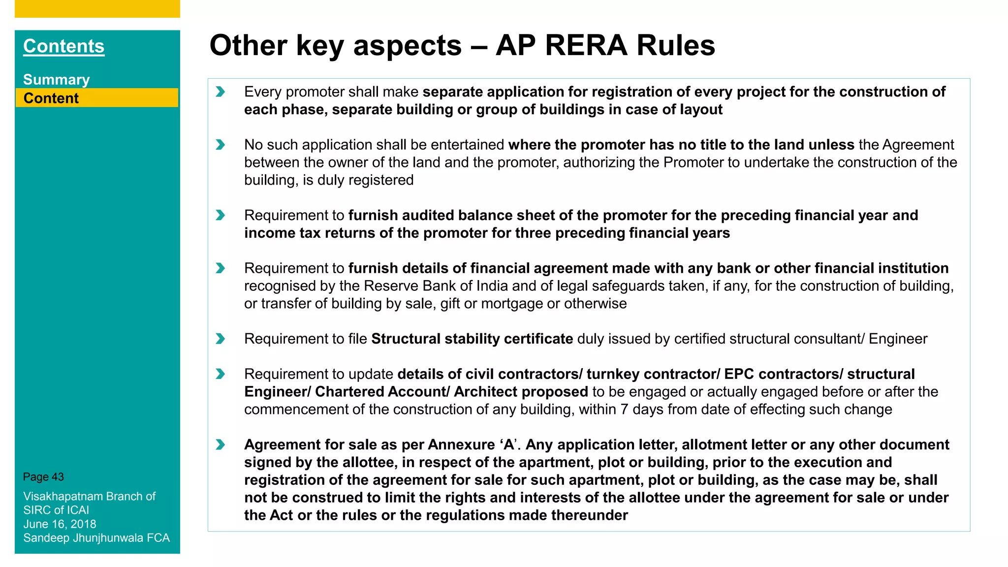 RERA Act and Andhra Pradesh RERA Rules - Sandeep Jhunjhunwala | PPT