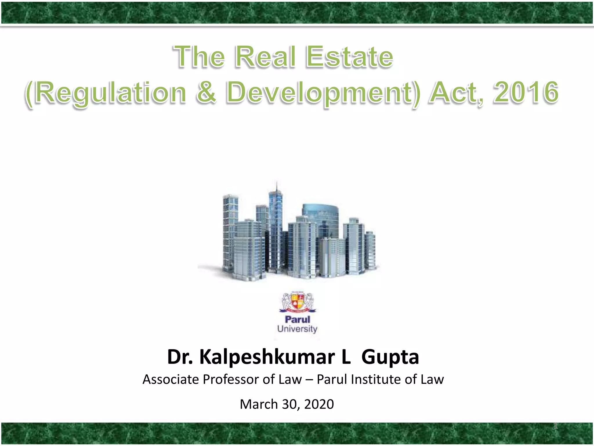 Real Estate (Development & Regulation) Act, 2016 | PPTX