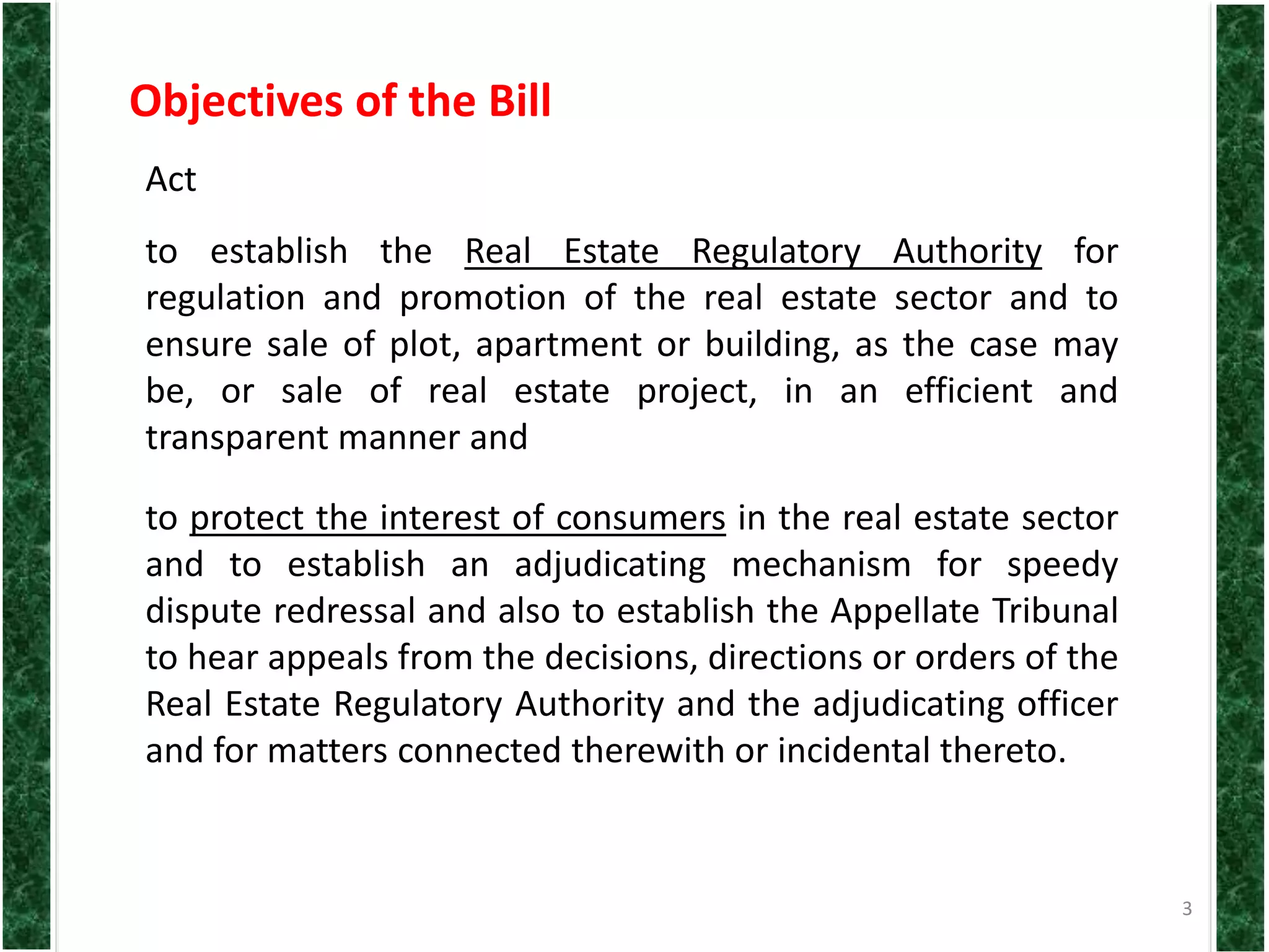 Real Estate (Development & Regulation) Act, 2016 | PPTX