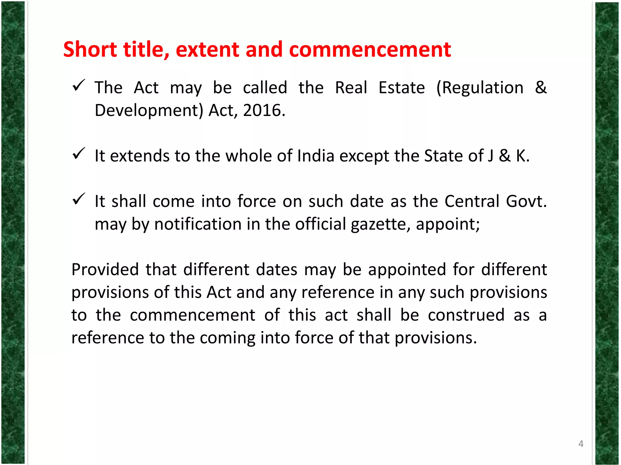 Real Estate (Development & Regulation) Act, 2016 | PPTX
