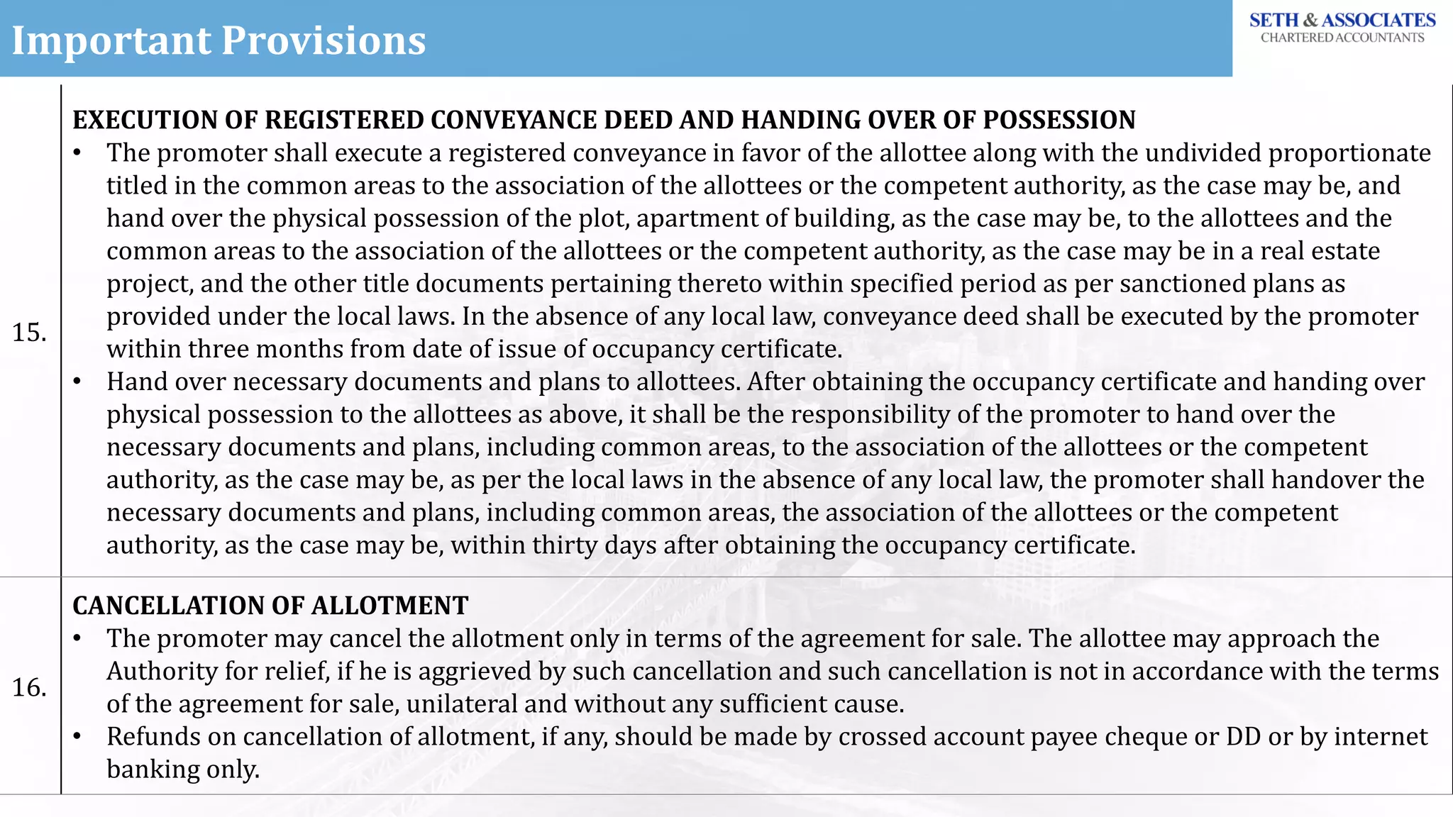 Important provisions about RERA | PPT