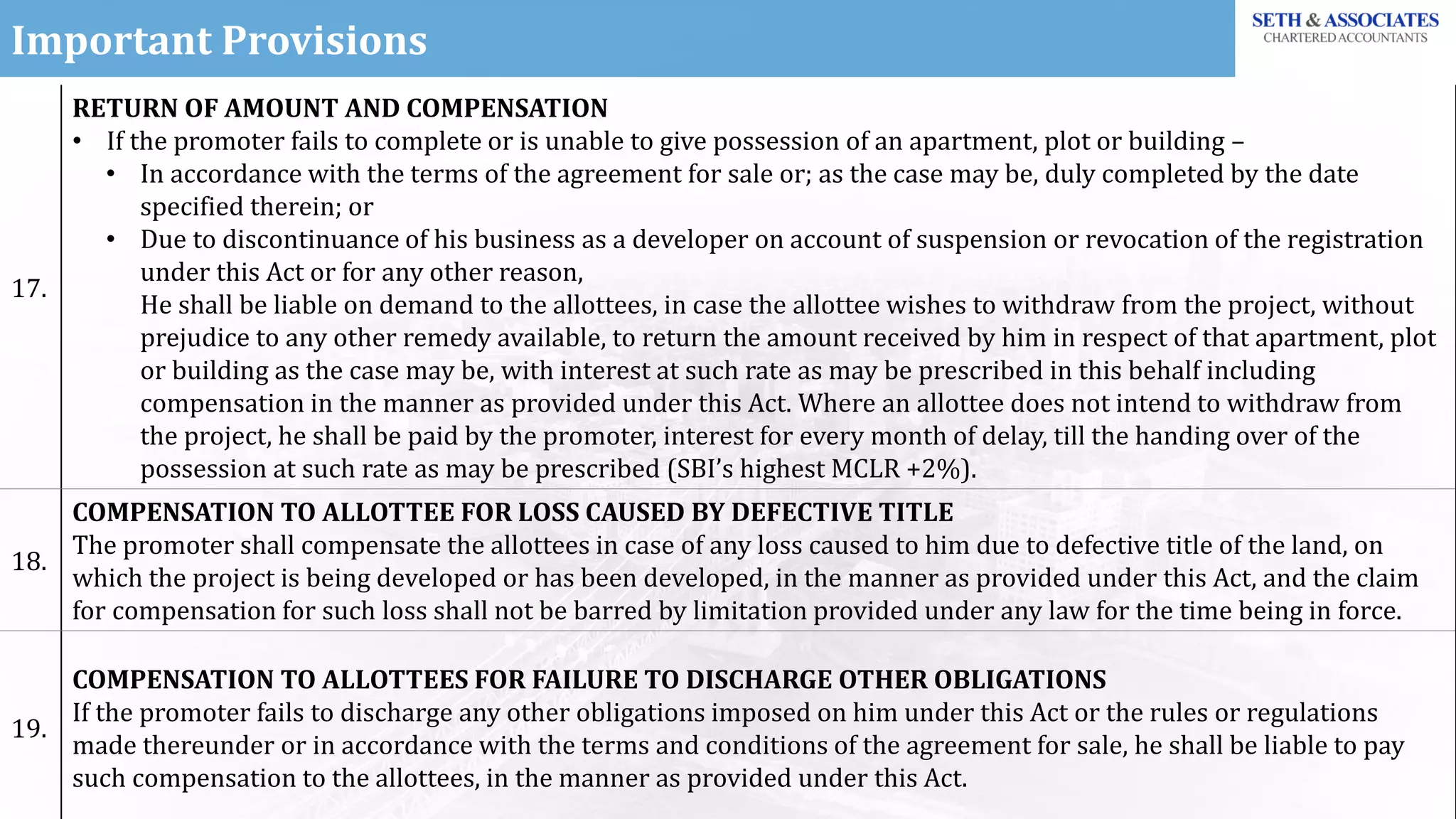 Important provisions about RERA | PPT