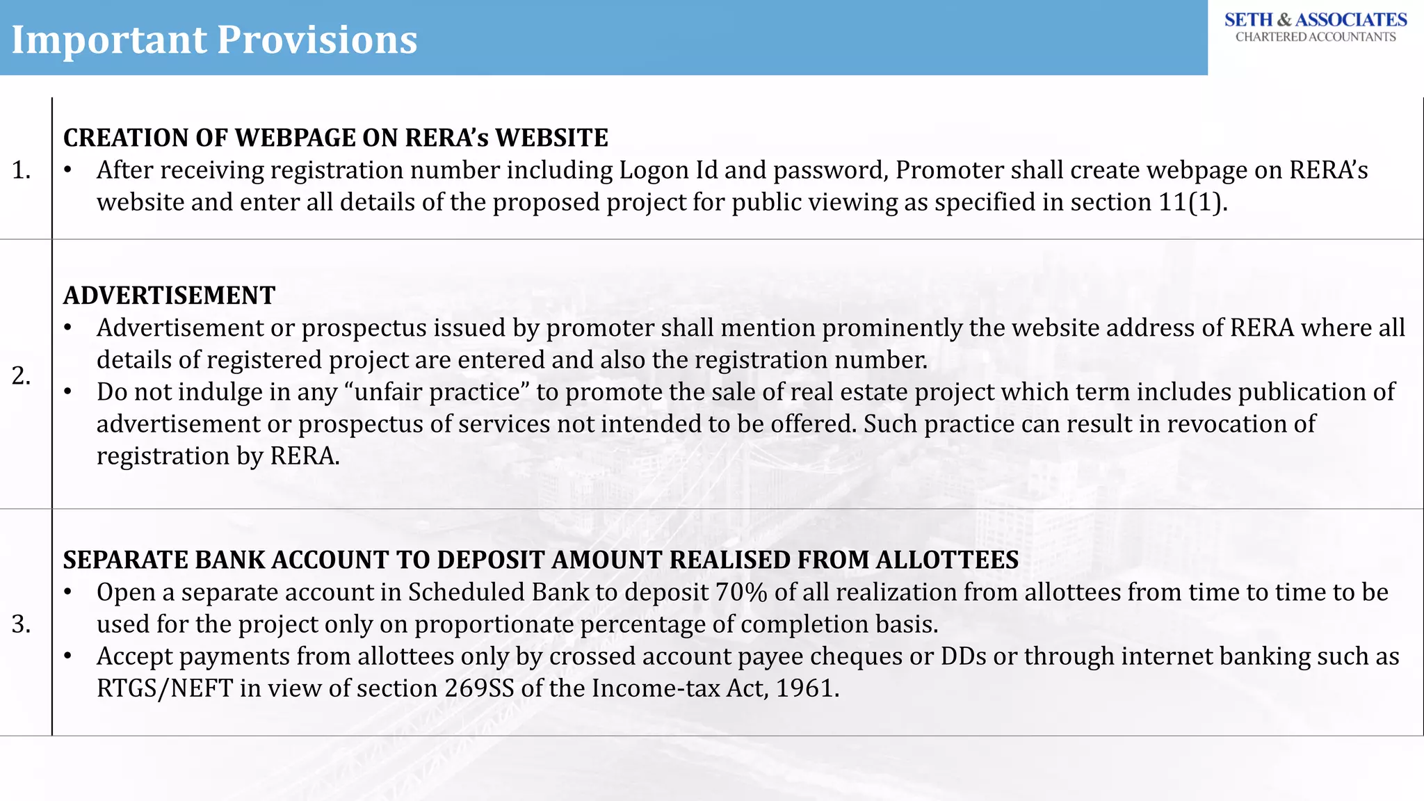 Important provisions about RERA | PPT