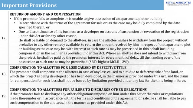 Important provisions about RERA | PPT