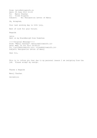 Re resignation letter of manoj | TXT