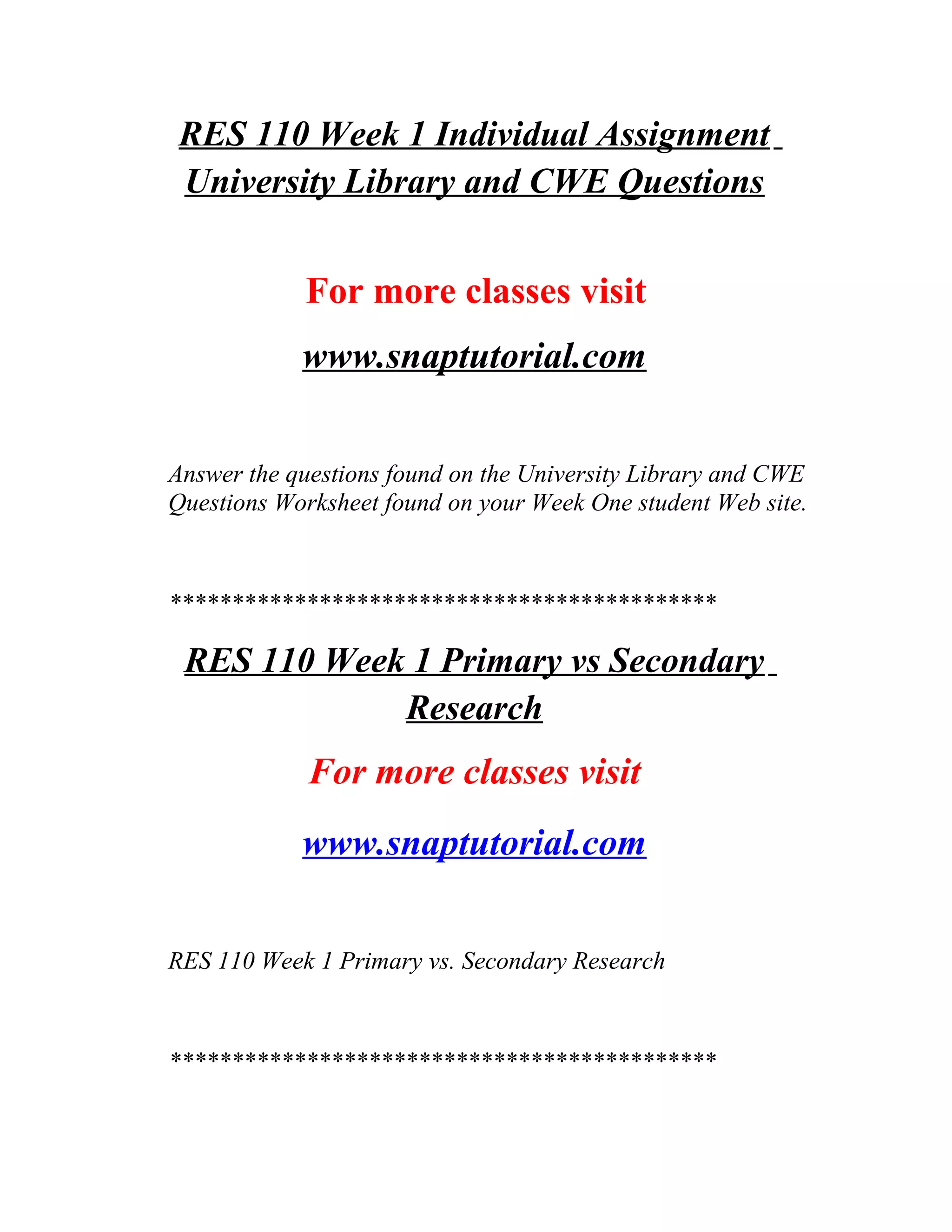 RES 110 Massive Success / snaptutorial.com