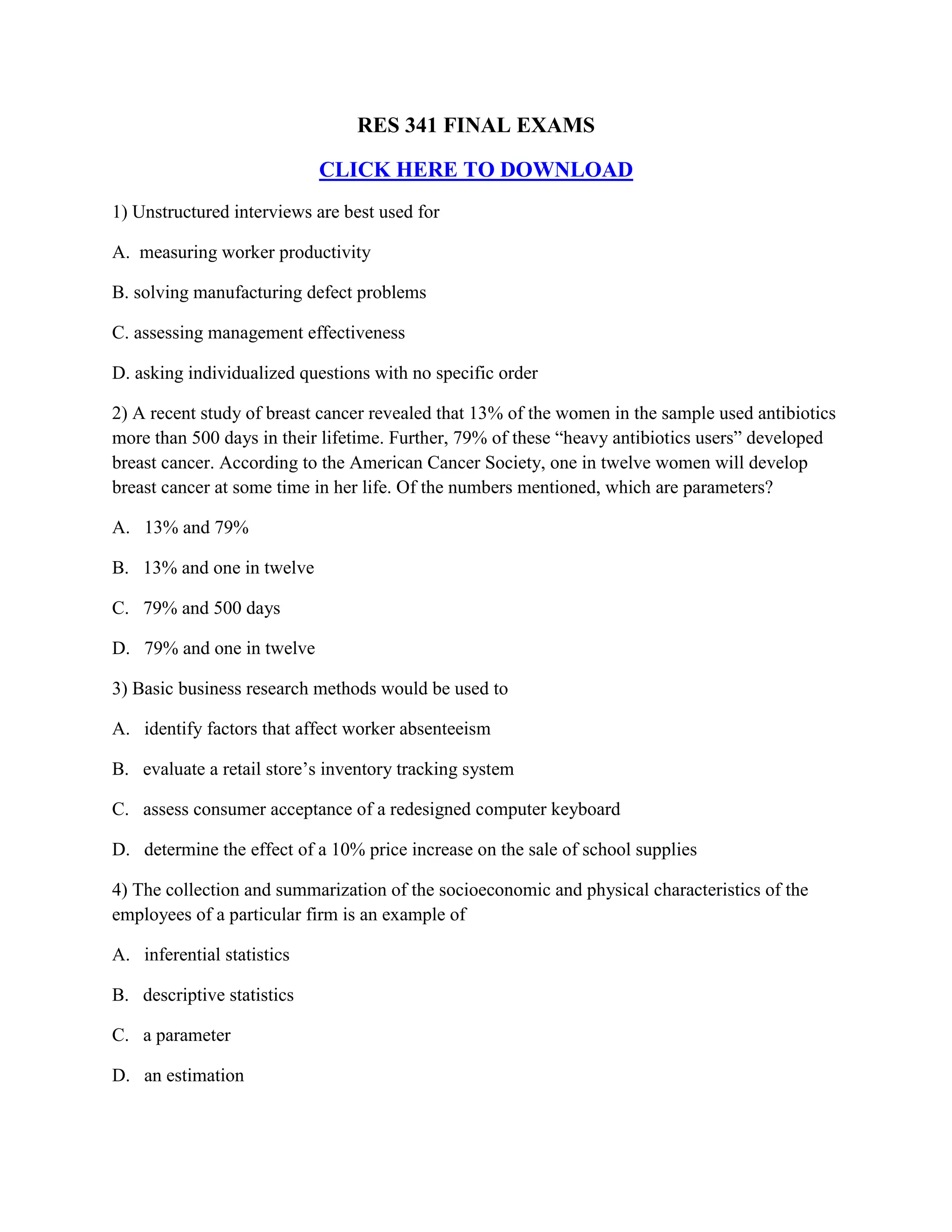 Res 341 final exams | PDF