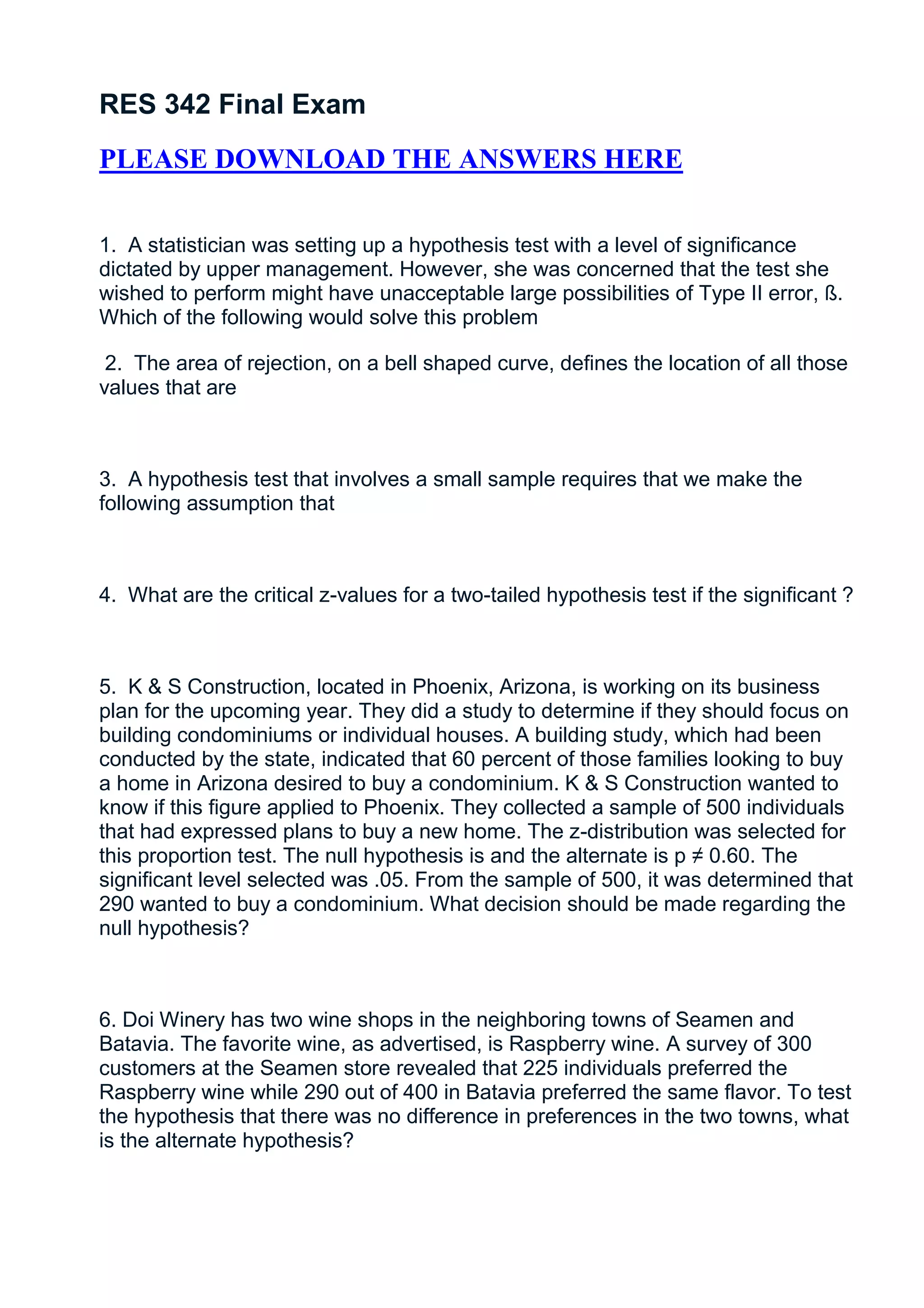 Res 342 final exam | PDF