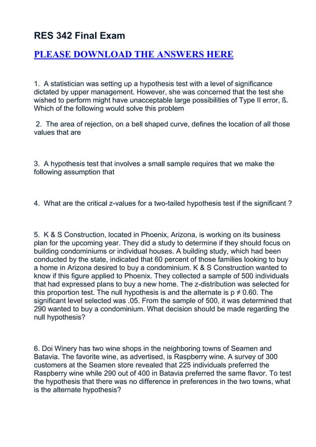 Res 342 final exam | PDF