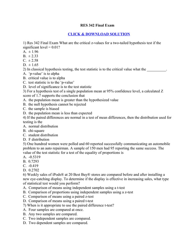 Res 342 final exams | PDF