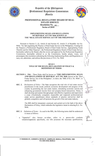 RESA IRR - RESA Implementing Rules and Regulations | PDF