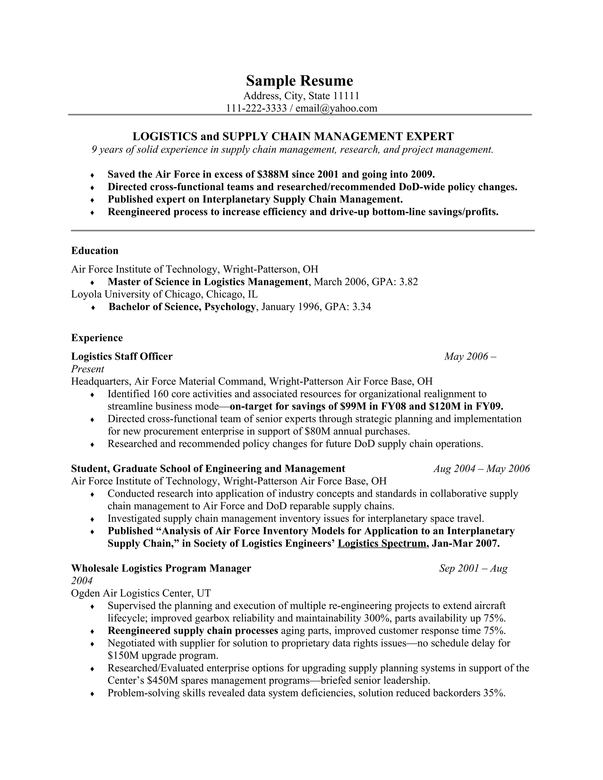 Sample Military Resume | DOC