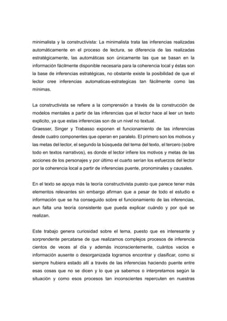 Inferencias y comprensión lectora, reseña | DOCX