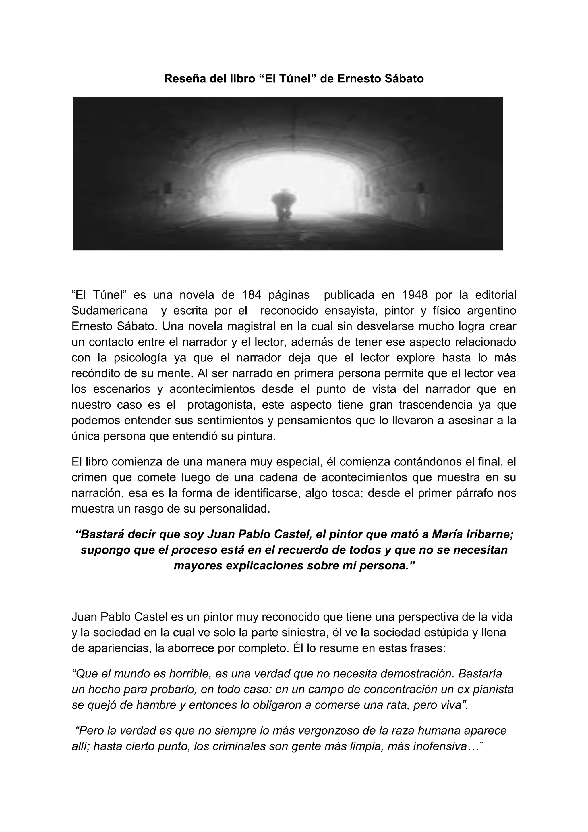 Reseña del libro el tùnel | DOCX