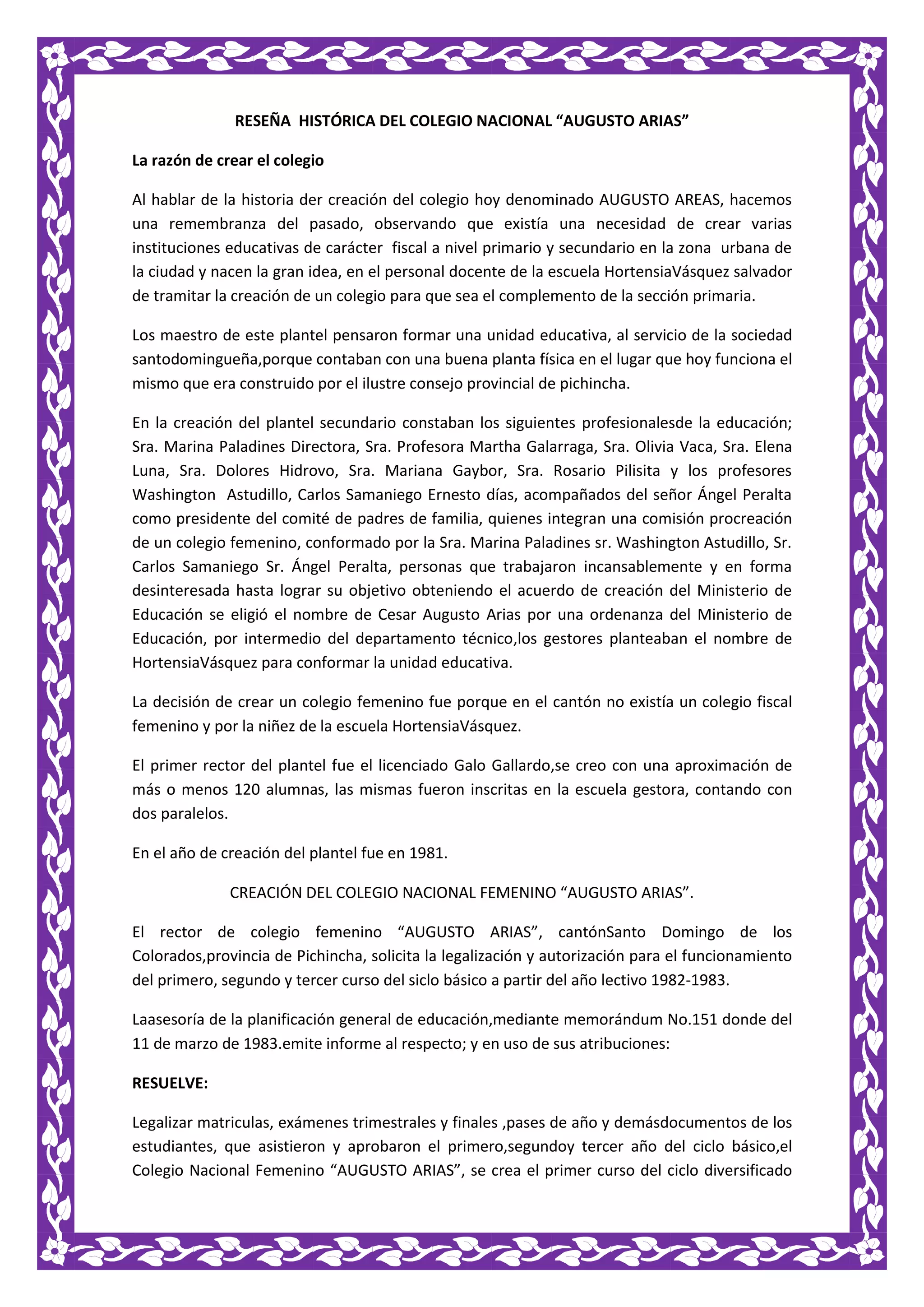 Reseña histórica del colegio nacional | DOCX