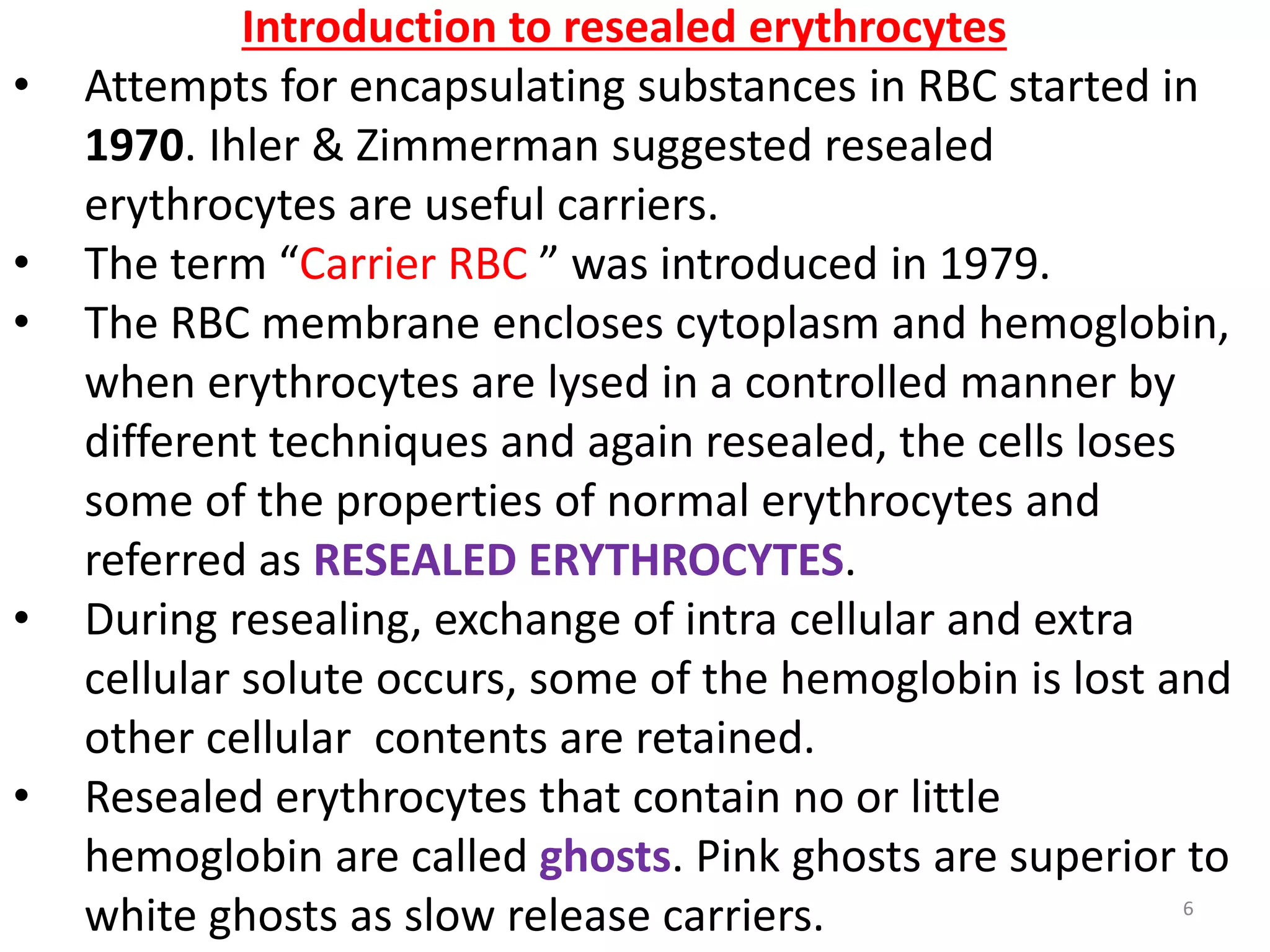 Resealed erythrocytes as carriers. | PPTX